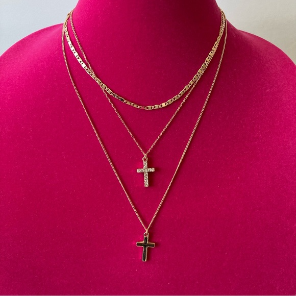 Jewelry | Three Layered Necklace With Two Cross Pendants New Without ...